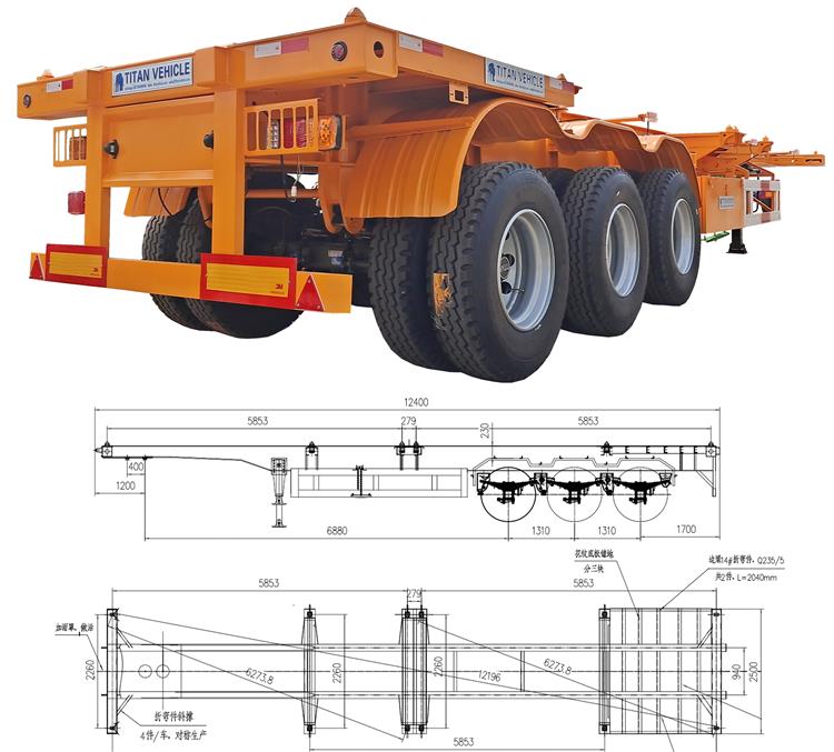 Skeleton Semi Trailer Transport to 20ft 40ft Container